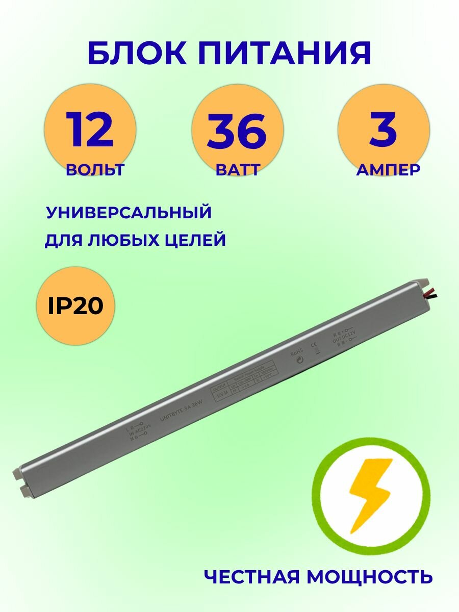 Блок питания SLB/12V/36W/3.0A/IP20/тонкий