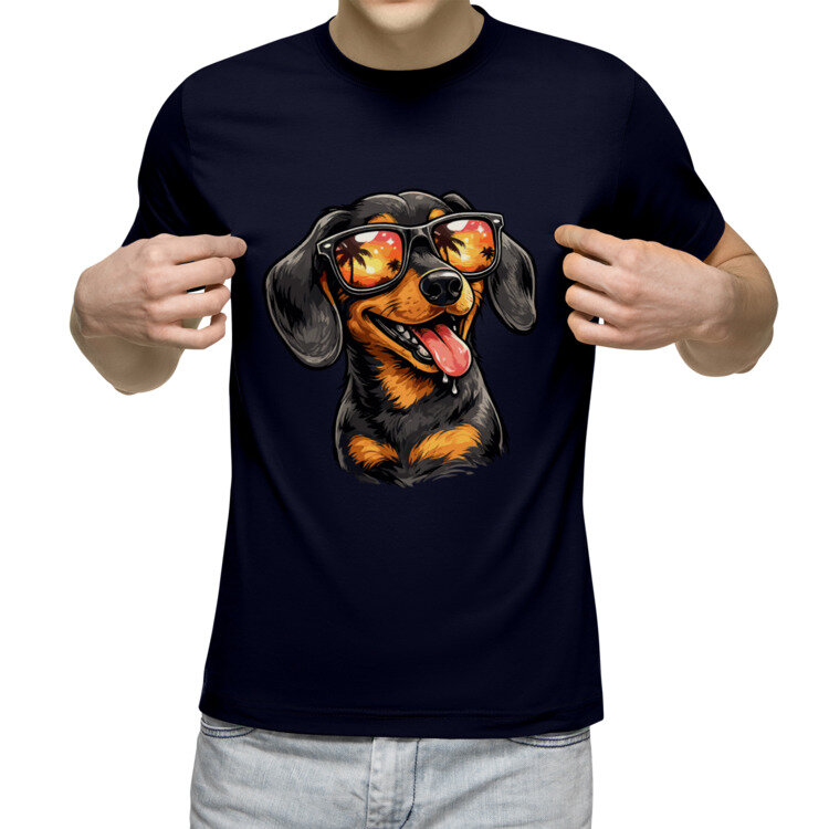 Мужская футболка «Такса в солнечных очках» (темно-синий, 2XL)