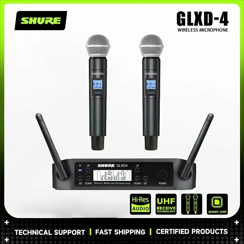 Shure Микрофон для живого вокала Беспроводной динамический микрофон (один передатчик и два микрофона). Кардиоидная направленность. Подходит для сцены, караоке, свадьбы и конференции, черный