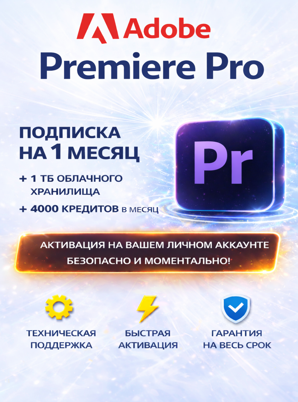 Adobe Premiere Pro Подписка на 1 Месяц, Все приложения + 1 ТБ Хранилища