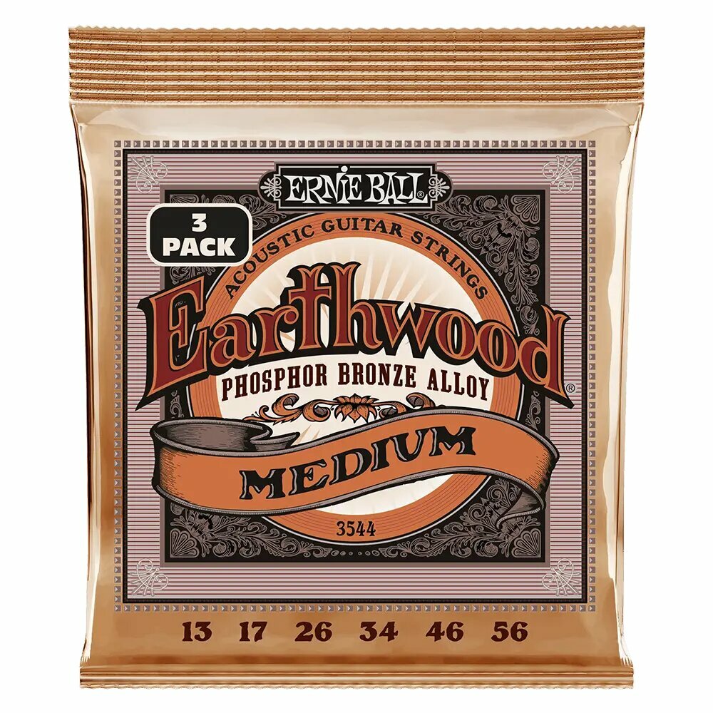 Струны для акустической гитары ERNIE BALL 3544 Earthwood Phosphor Bronze Medium 3 Pack 13-56