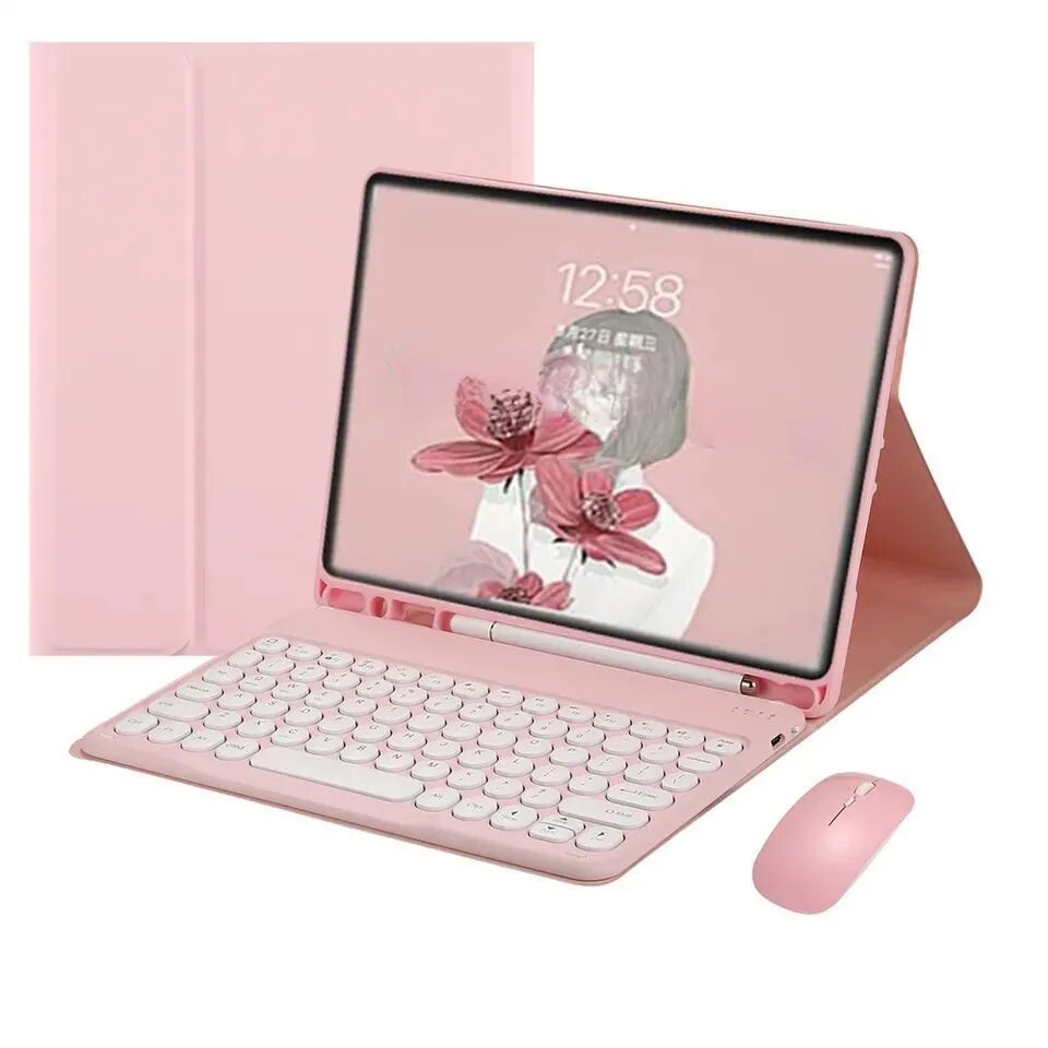 Цветной круглый чехол для iPad 11-го поколения (A16, 2025) и 10-го поколения (10,9 дюйма, 2022) с Bluetooth-клавиатурой и мышью, магнитный кожаный чехол-подставка, русская раскладка