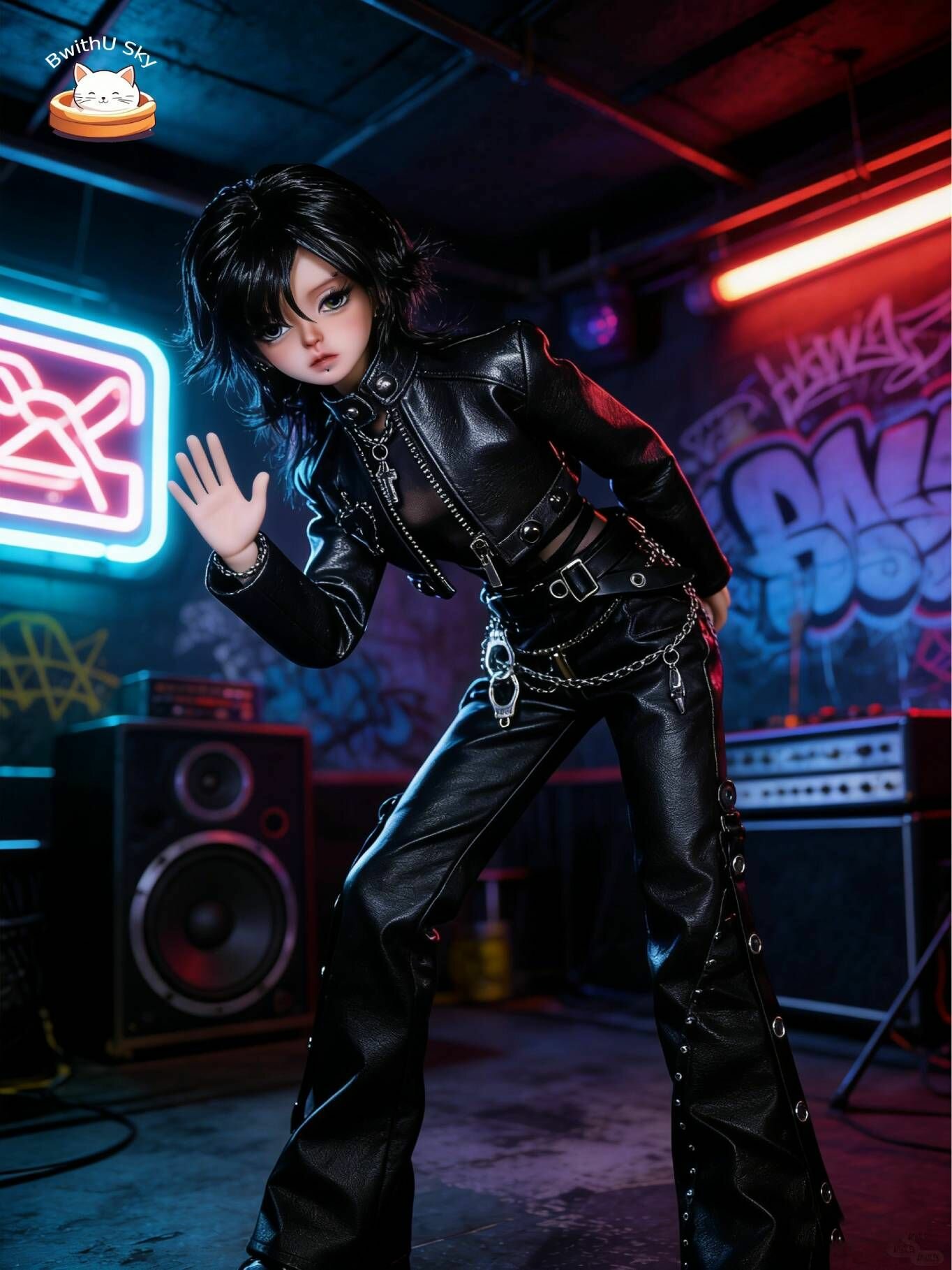 BwithUSky Lorc 1/4 BJD Кукла: Панк-Костюм с Кожаной Курткой и Цепями, Атмосферный Молодежный Стиль