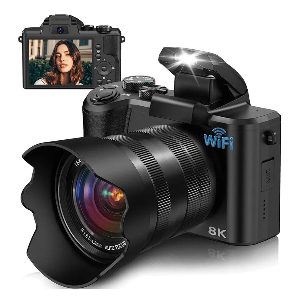 Лерой-Цифровая Камера 8K, 88 МП, Автофокус, WiFi И Сенсорный Экран, 16-Кратный Зум, Фотокамера Для Записи Влогов.