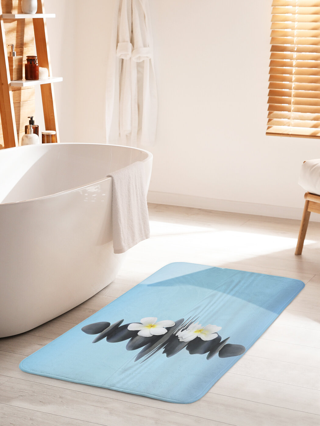 Коврик для ванной комнаты и туалета противоскользящий "Каменная пирамидка и цветок" 60х100 см, JoyArty