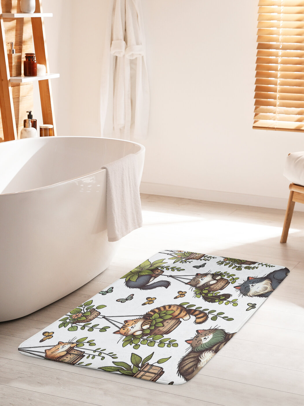 Коврик для ванной комнаты и туалета противоскользящий "Шкодные коты" 60х100 см, JoyArty
