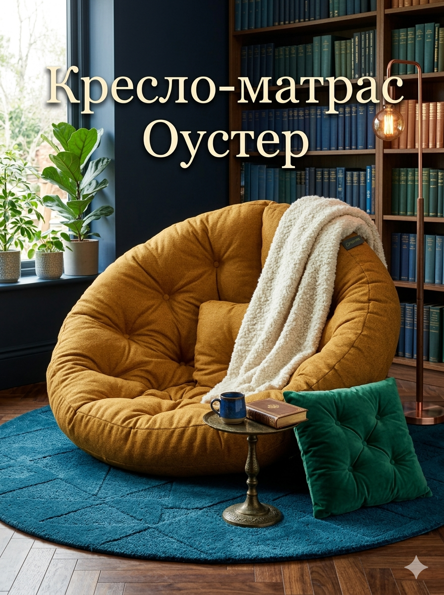 Кресло-матрас Пуффбери «Оустер» (Футон), размер большой, Жаккард Горчичный