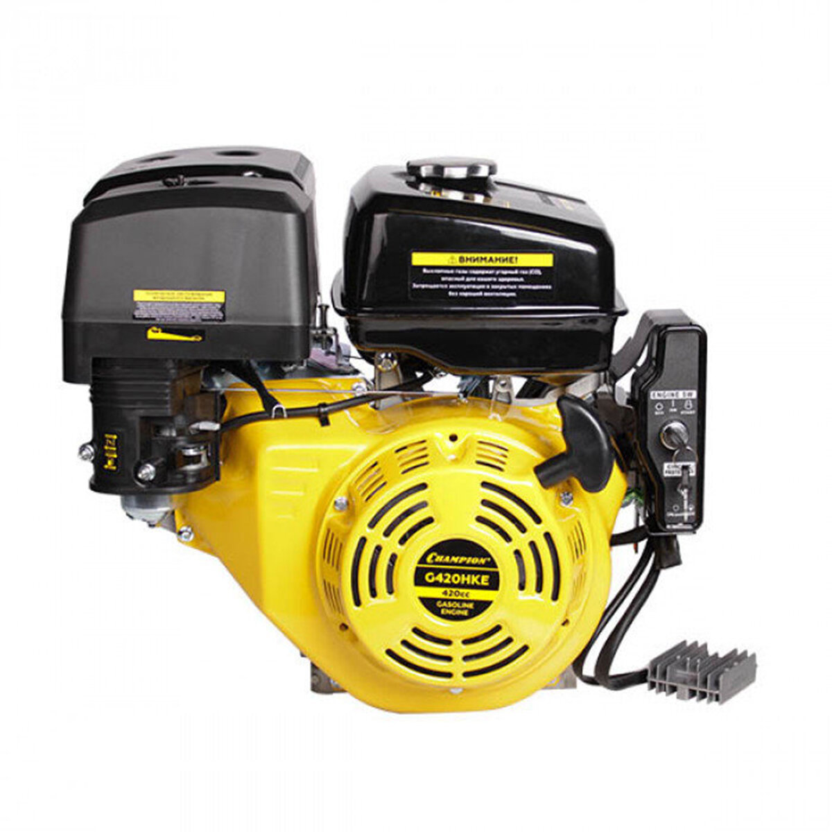 Двигатель Champion G420HKE желтый/черный, бензиновый, с горизонтальным валом
