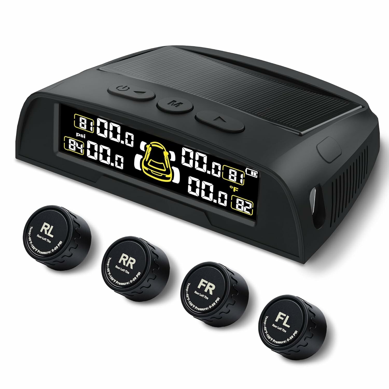 Система контроля давления в шинах — TPMS с солнечной батареей и зарядным устройством USB, 4 датчика шин и 6 режимов сигн