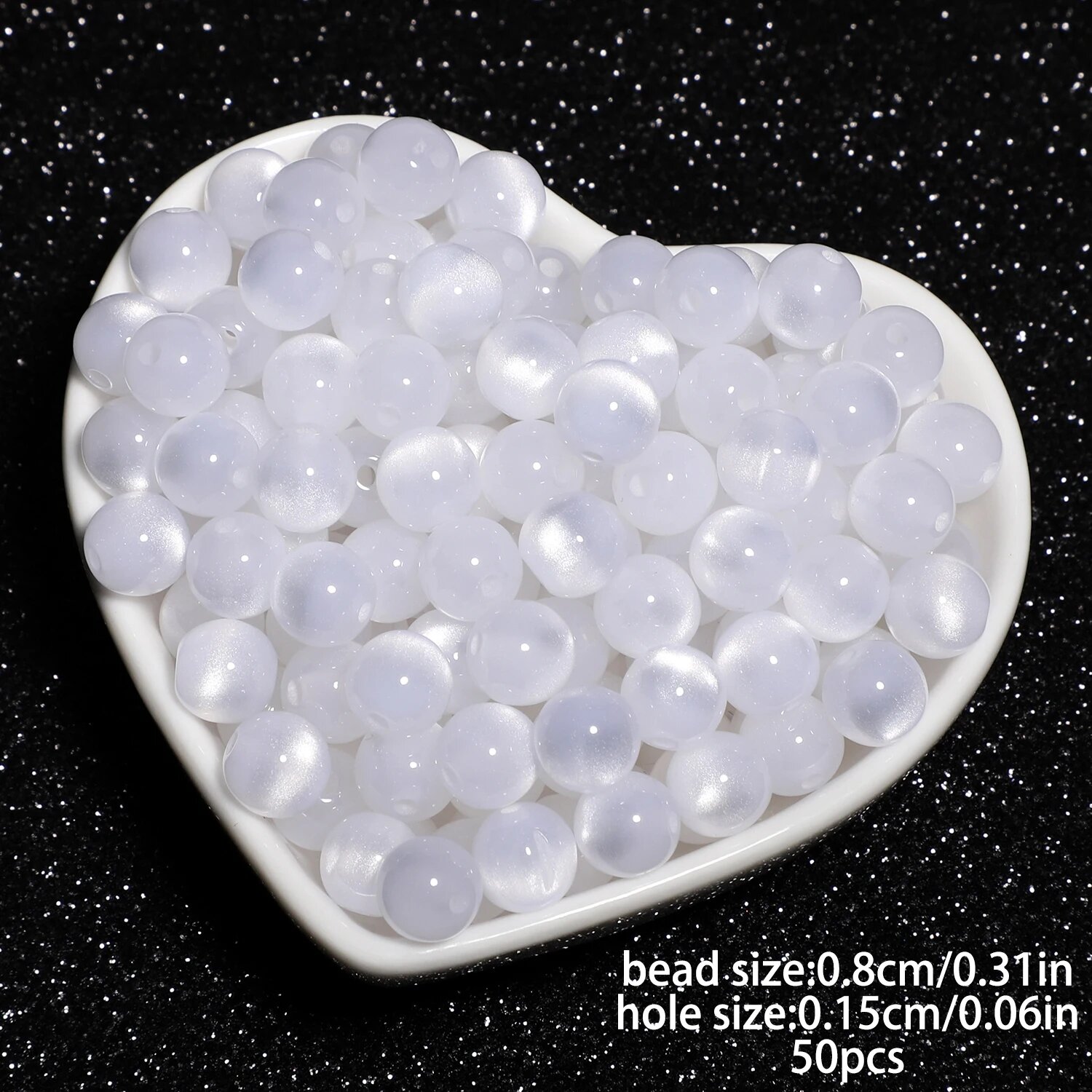 Бусины кошачий глаз JILKOL 8 мм 50 шт. Белый, White