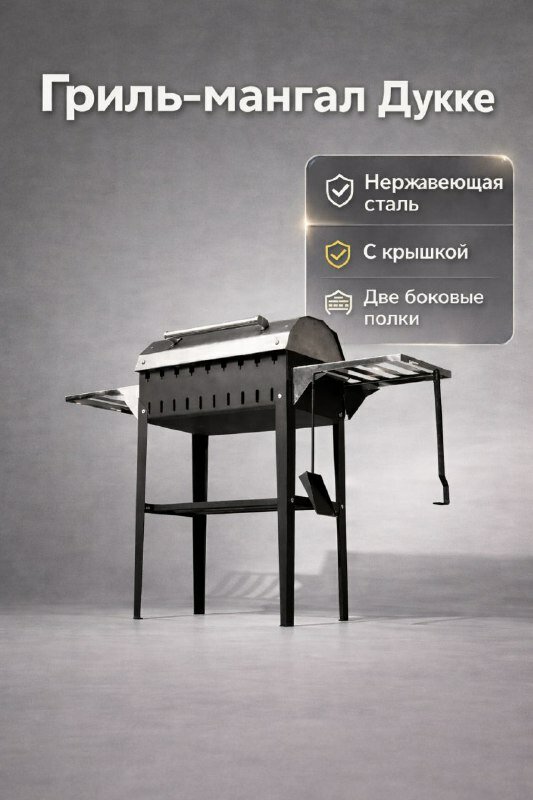 Мангал Dukke, нержавеющая сталь, переносной, с крышкой, столиком и решеткой-гриль