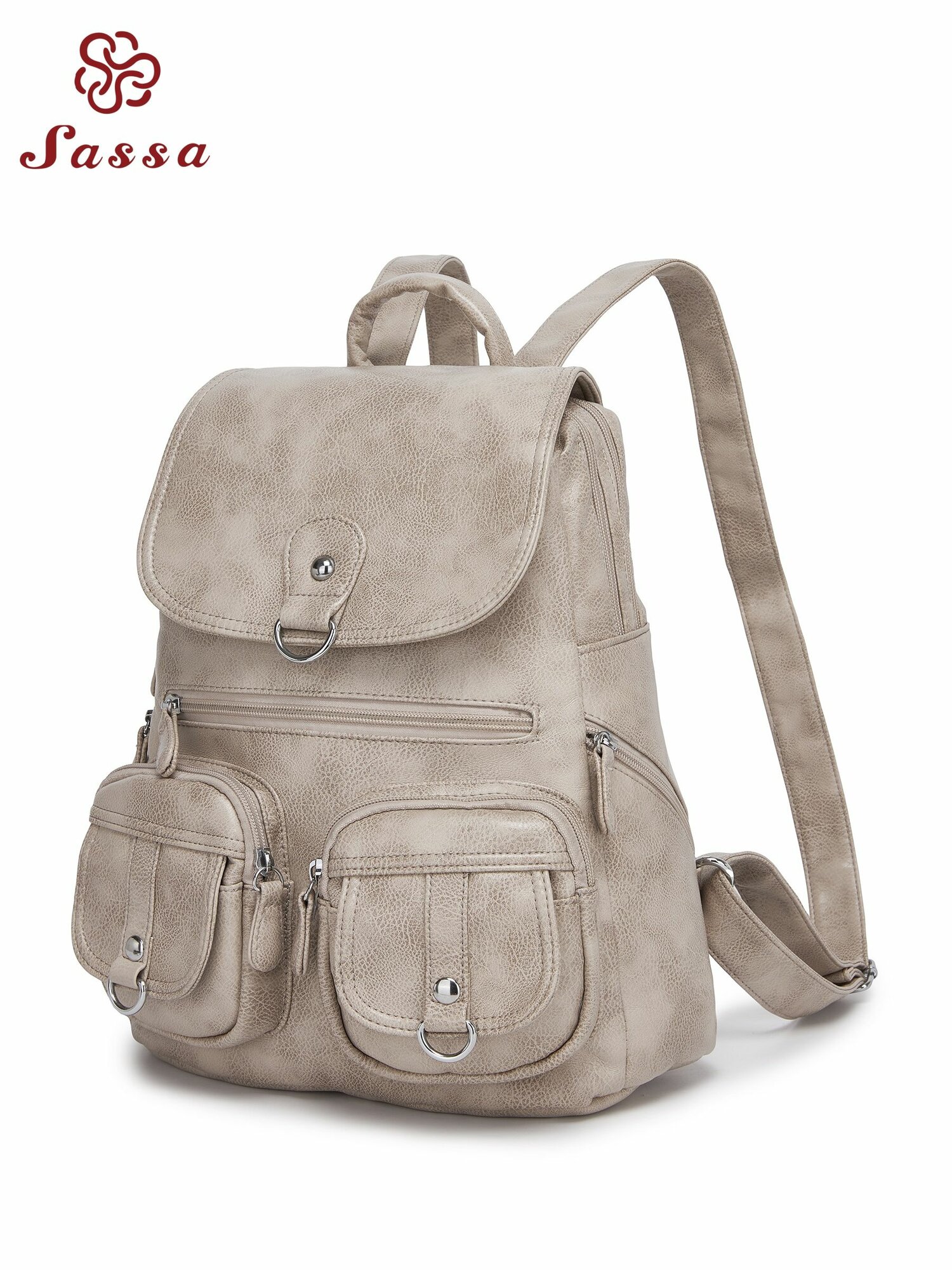 Sassa Мягкий кожаный рюкзак большим количеством карманов Школьная сумка