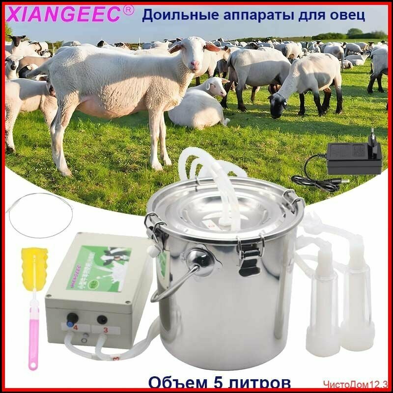 Доильный аппарат для коз Портативный пульсационный вакуумный насос с ведром из нержавеющей стали (5 литров)