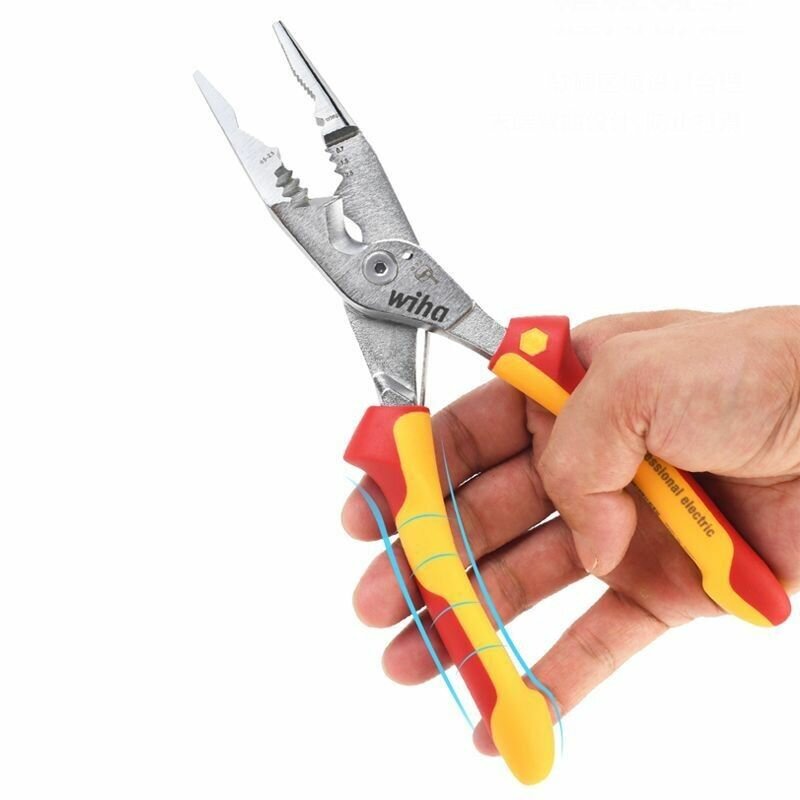 Wiha 45489 8-в-1 многофункциональные плоскогубцы для электриков, изолированные 1000 В VDE, острые клещи для зачистки проводов, обжимные клещи