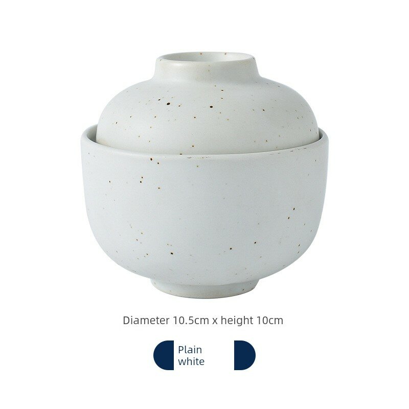 Японская керамическая закрытая миска белого цвета для приготовления блюд, супов и десертов - винтажный ретро дизайн с