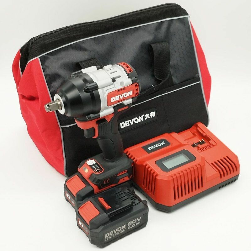 Аккумуляторный гайковерт DEVON, 2 АКБ 4 Ач, ЗУ, сумка, 5759-LI-20-SET