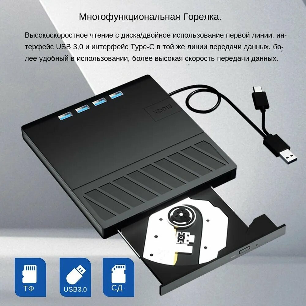 7 в 1 USB 3.0 Type C Внешний оптический привод Blu-ray Устройство записи компакт-дисков и DVD для портативных П