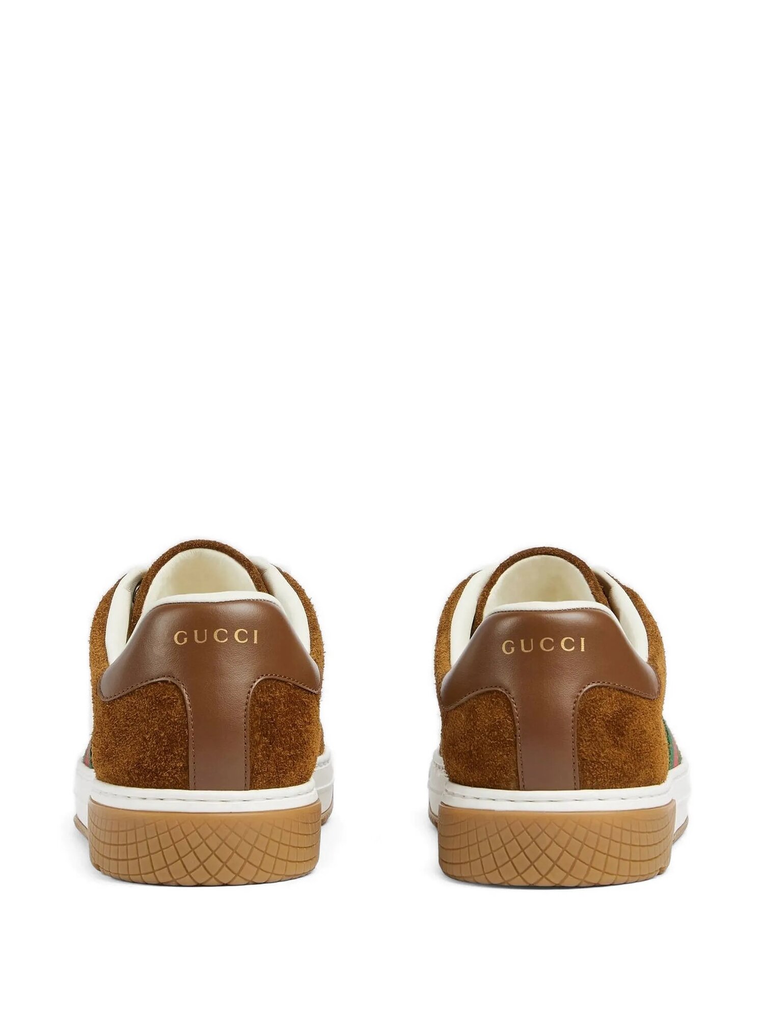 Кроссовки GUCCI Ace Web, размер 8.5, коричневый/серый/оранжевый — фото 1