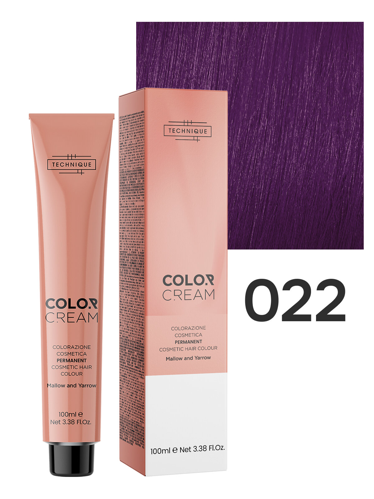 Крем - краска для волос профессиональная Technique Color Cream Permanent Cosmetic Hair Colour 022 Корректор Фиолетовый, 100 мл