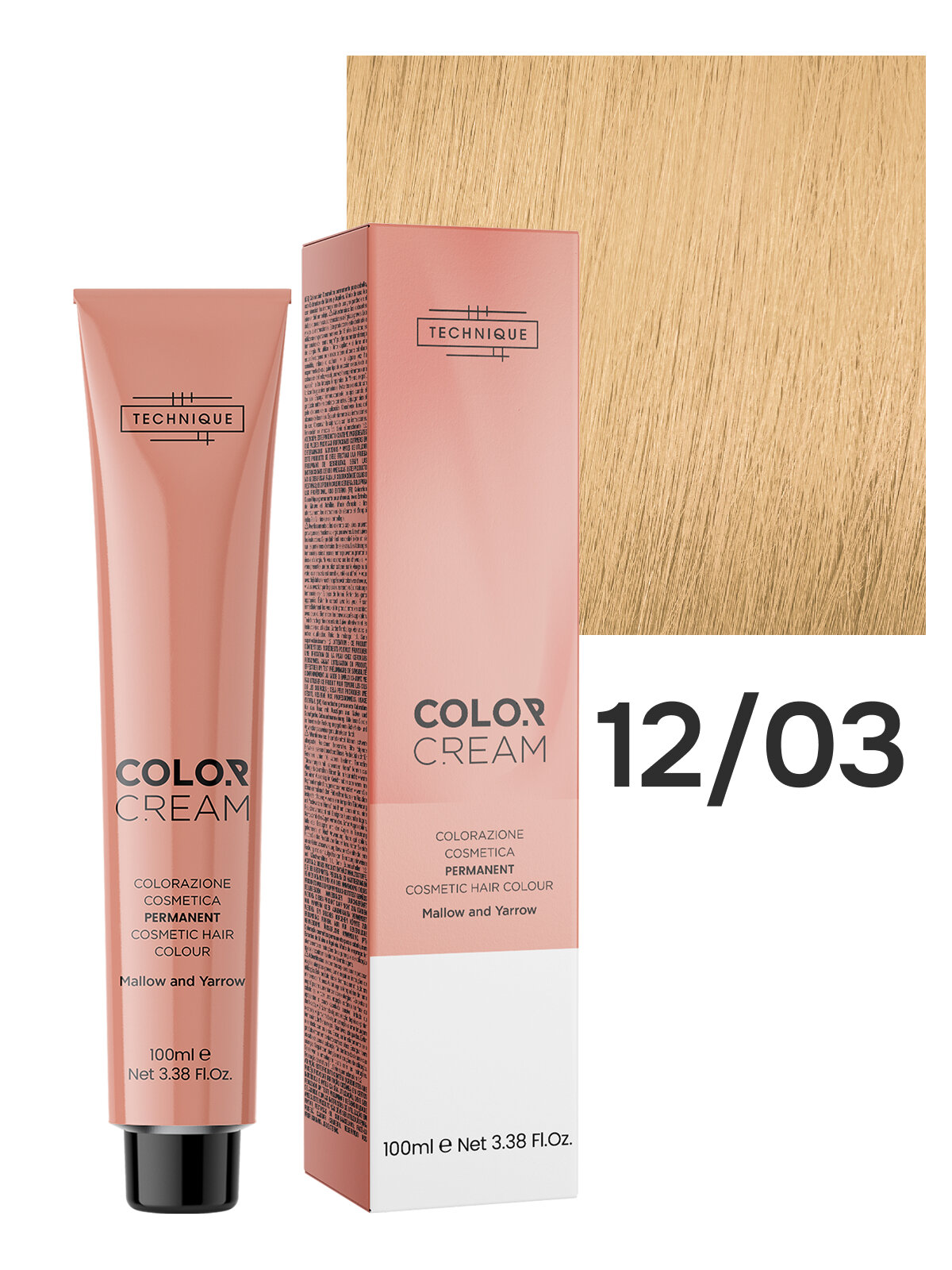Перманентная крем-краска для волос Technique Color Cream Permanent Cosmetic Hair Colour 12.03 Суперосветляющий экстра блонд Золотистый, 100 мл