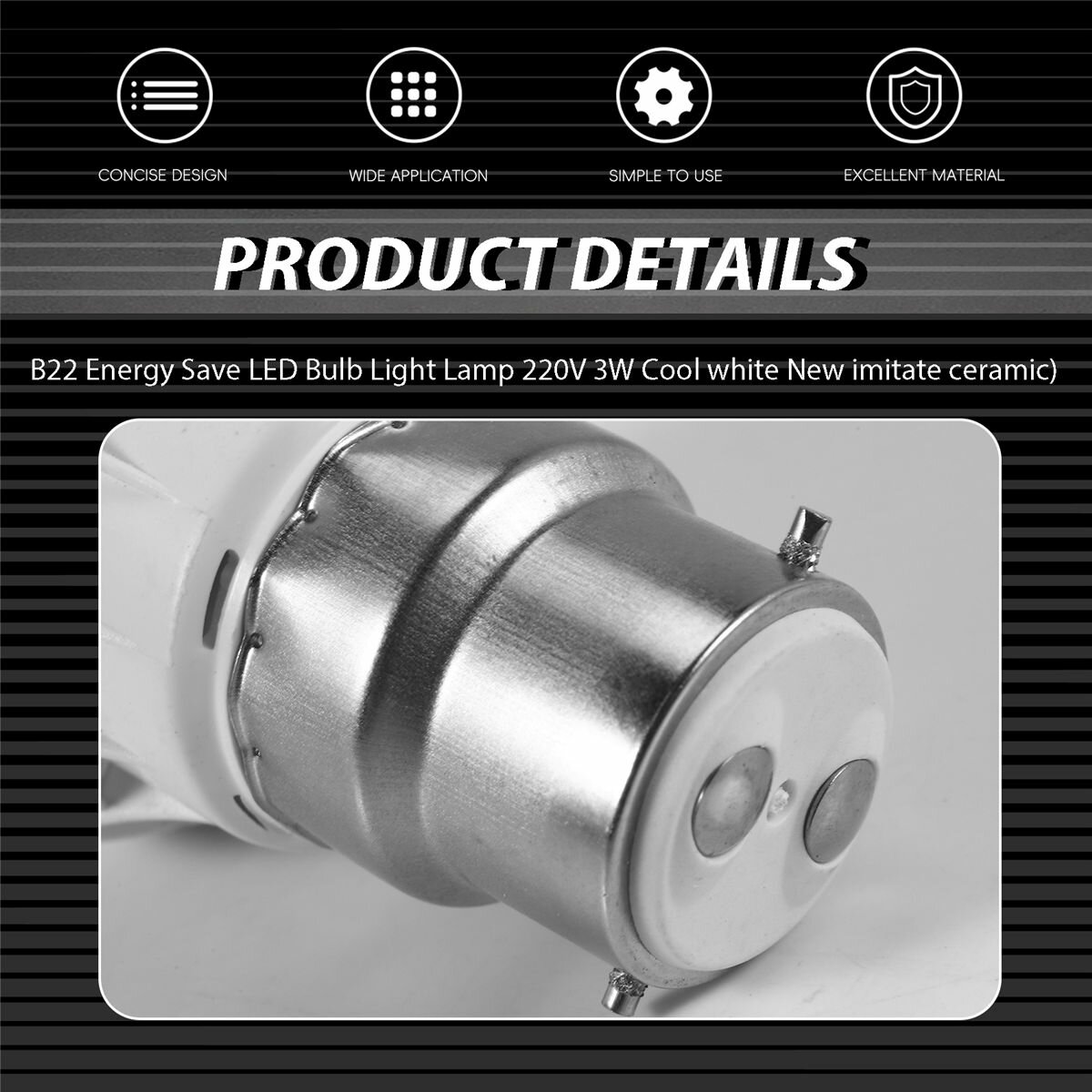 B22 Энергосберегающая светодиодная лампа 220 В 3 Вт Холодный белый свет, новая имитация керамики)