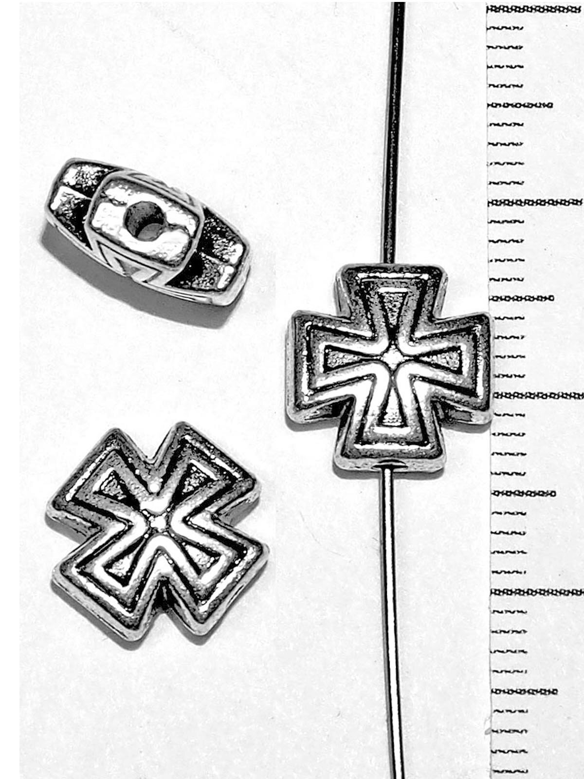 Металлическая бусина Крестик 0008515 серебряный цвет 10x10x4 мм, цена за 10 шт.