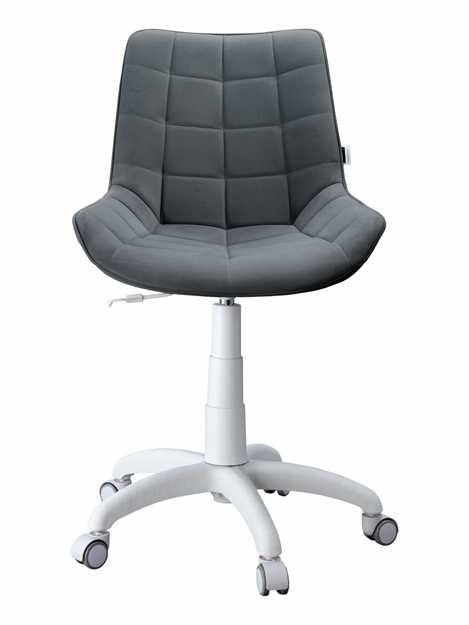 Офисное, компьютерное кресло Феликс Джи на колесиках, без подлокотников, 62х62х87 см, Темно-серый, велюр / Белый