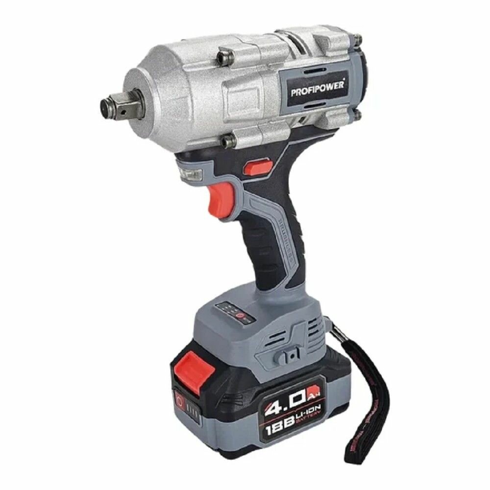 PROFIPOWER Аккумуляторный бесщеточный ударный гайковерт T - 900N 20В, Li - ion - 1шт, 4.0Ач, 900Нм, ударные головки 17 19 21мм, З У, в кейсе E0186M1
