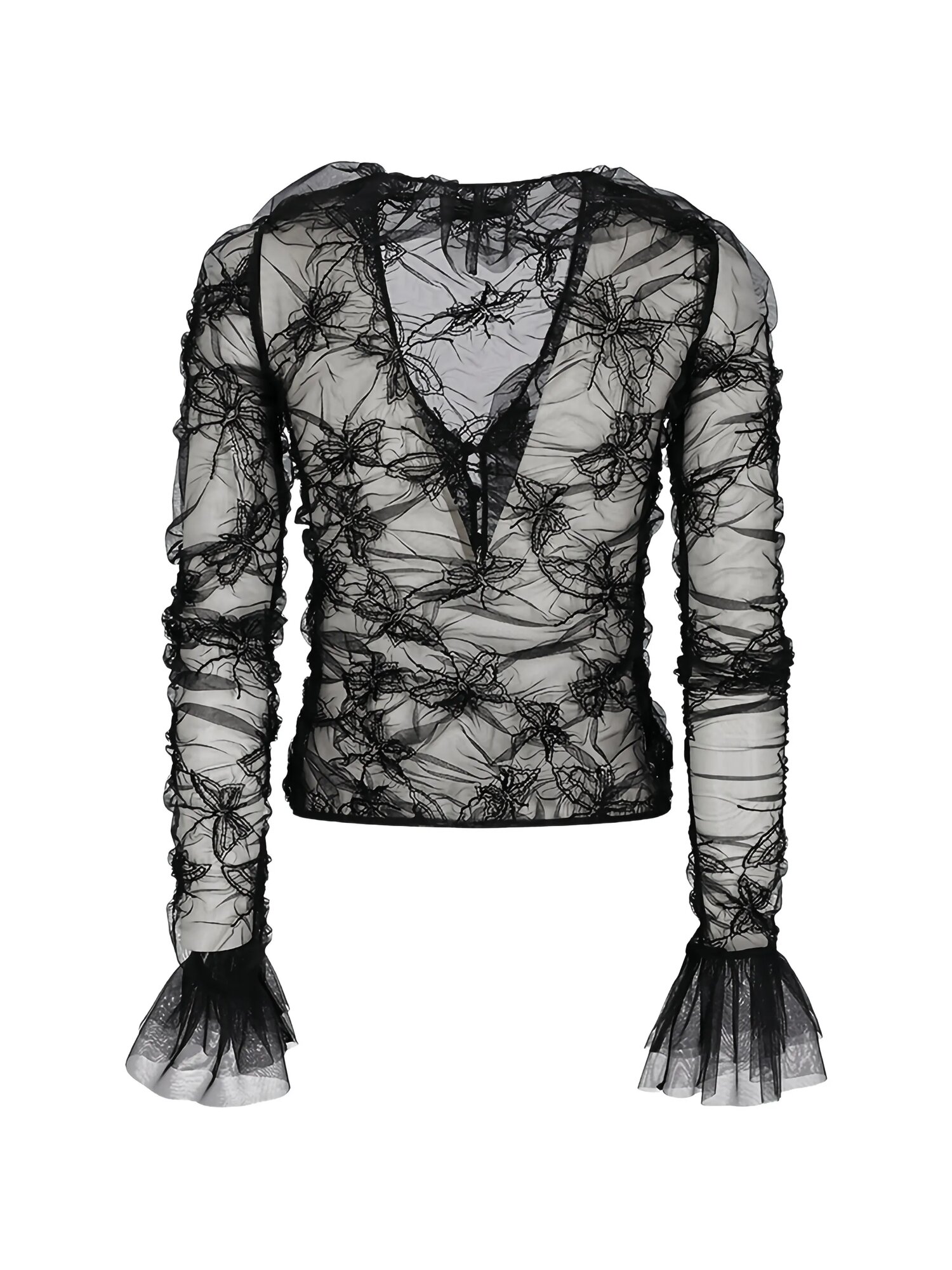 Блуза Blumarine Ruffled net blouse, размер 42, black / black — фото 1