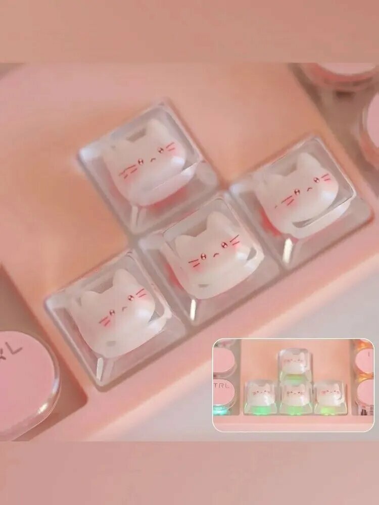 Кейкапы для механической клавиатуры Колпачки Artisan Клавиша "Розовая Кошка": 1U ESC, смола, подсветка, ручная работа, для MX Switch