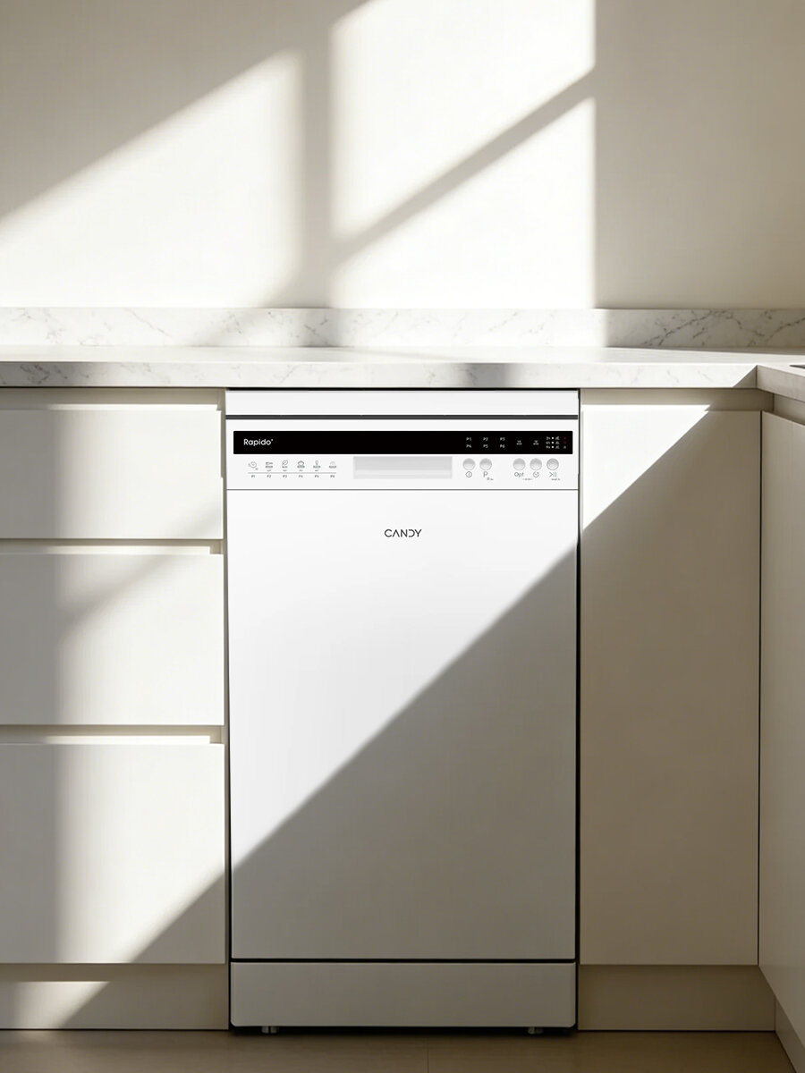 Посудомоечная машина CANDY CF 0A9E0W-08, 45 см, 49 Дб, Переставляемая по высоте корзина, Складные держатели для тарелок