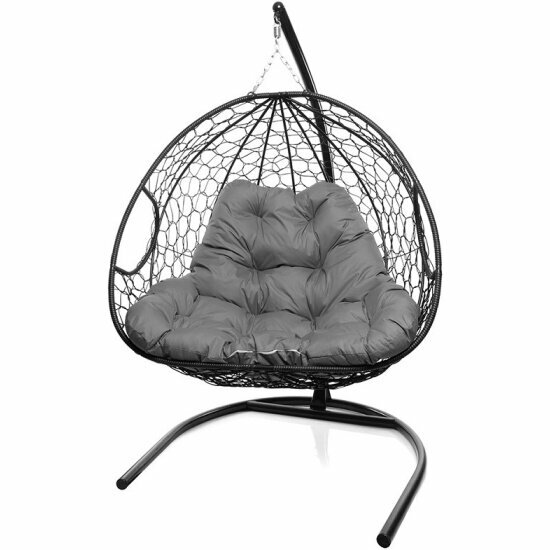 Подвесное кресло M-group для двоих с ротангом чёрное, серая подушка, шт