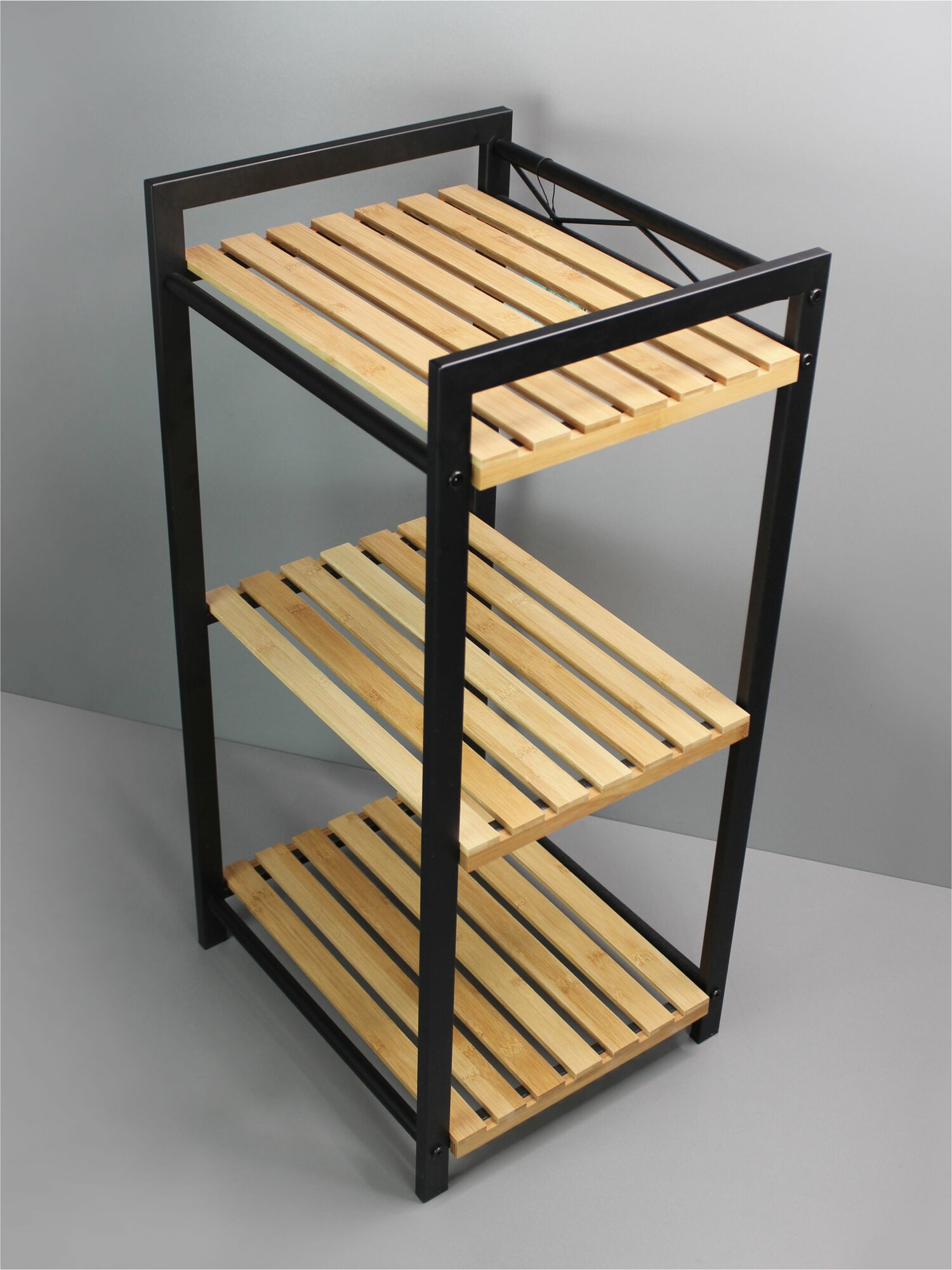 Этажерка металлическая с деревянными полками, MySpace, металл, бамбук, лофт