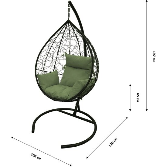 Подвесное кресло Garden Story Сфера коричневое, подушка зеленая