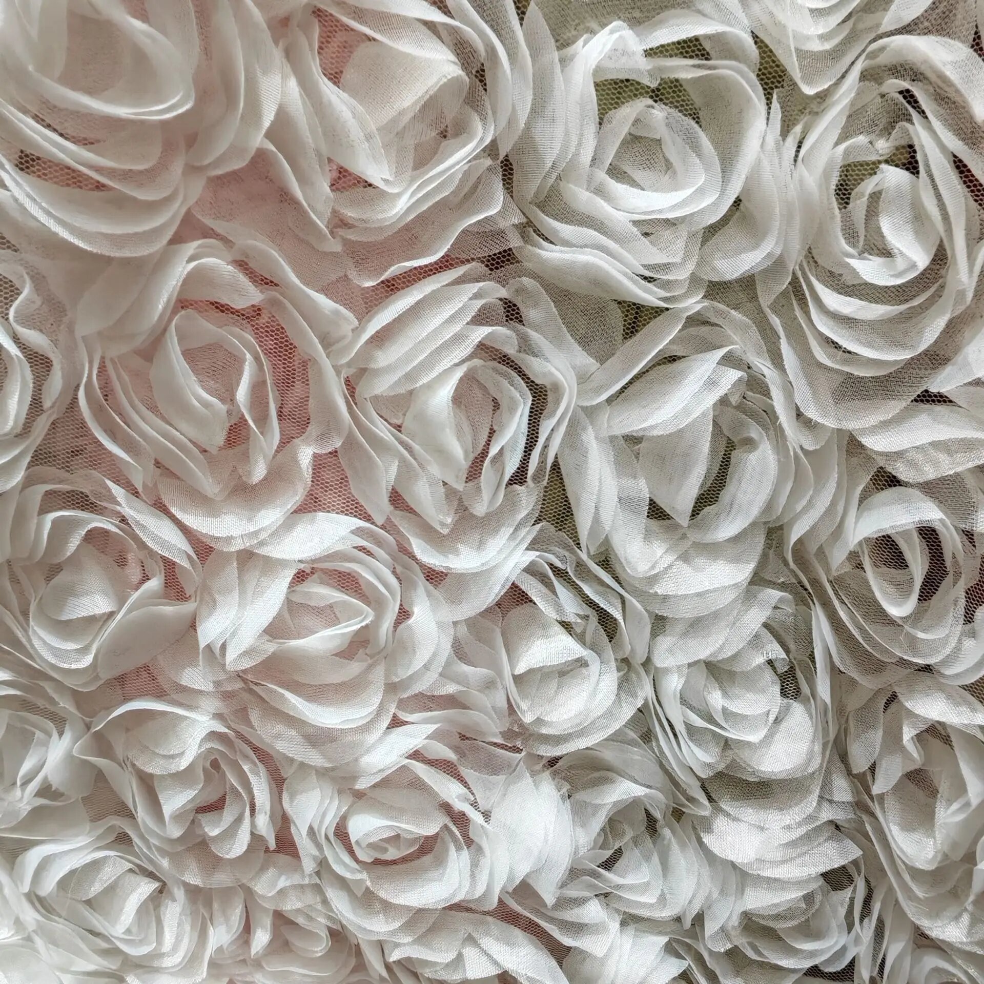 3D сетчатая ткань с вышивкой розы, полиэстер, для пошива Белый, White