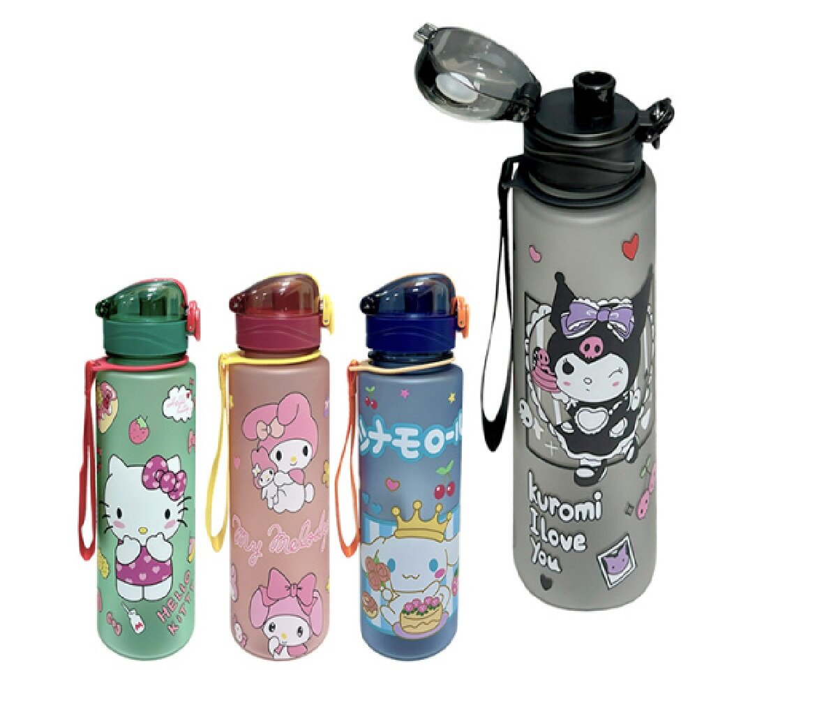 Бутылка для воды "KWELT" 700мл, Kuromi and friends, матовая, цвет ассорти, крышка-защелка, петелька для переноски