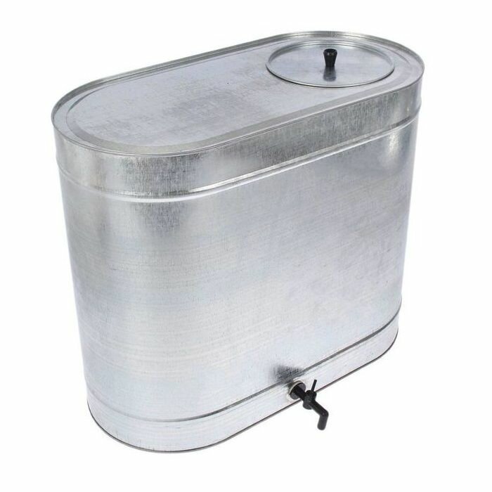Бак металлический Урал инвест оцинкованный, 120 л, с краном, с крышкой, овальный, 670х330х610 мм, высота