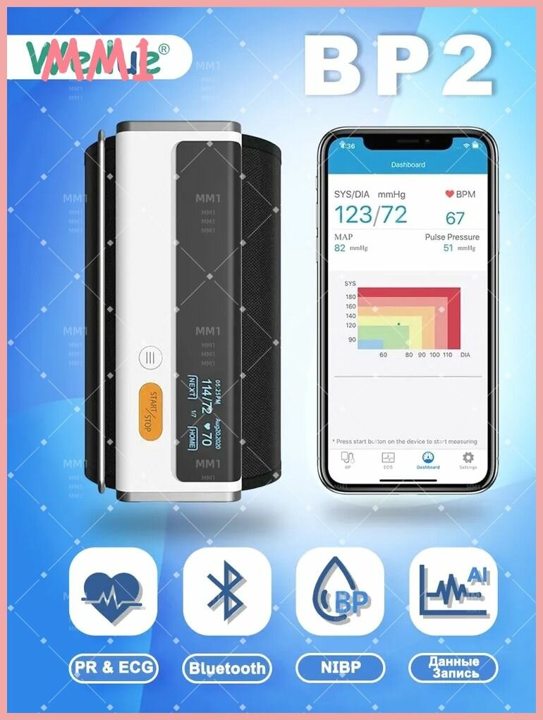 Тонометр автоматический на плечо BP2 + Аппарат ЭКГ (ECG, EKG) Кардиомонитор