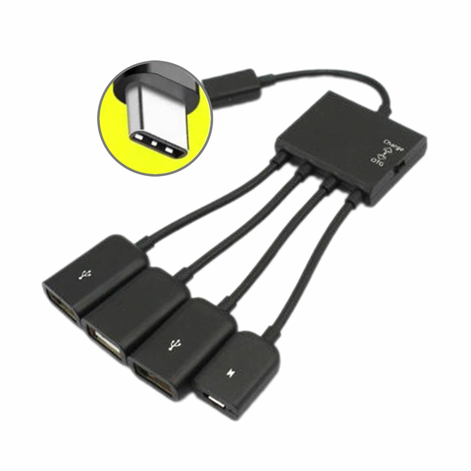 MicroUSB OTG адаптер 1 к 4 с функцией зарядки для телефонов и флешек
