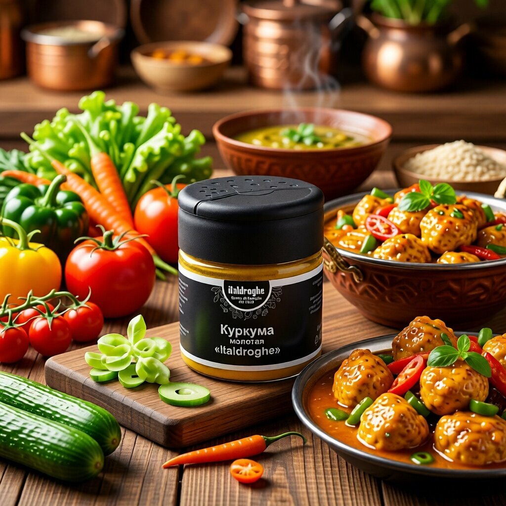 Куркума молотая, Italdroghe, 70 грамм, банка с тремя дозаторами, Италия