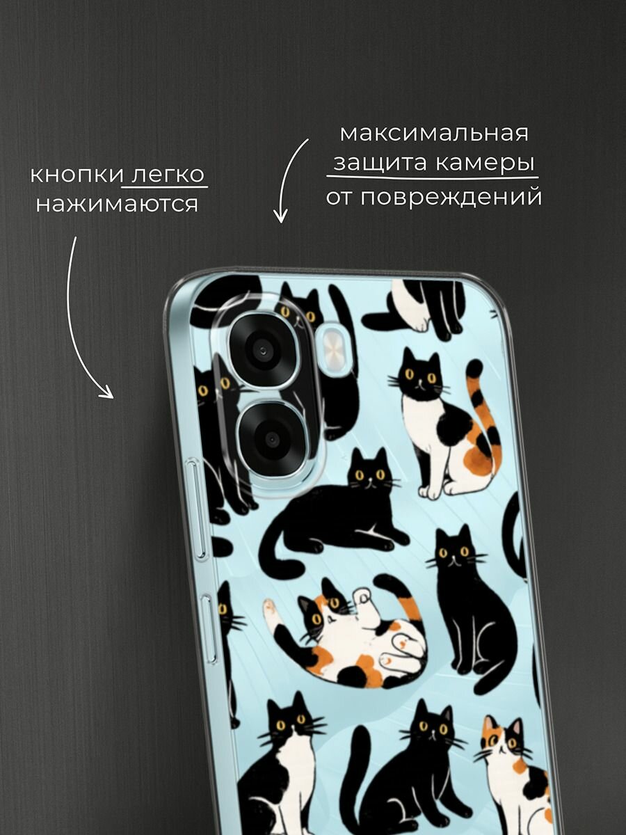 Чехол на Oppo A6x / Оппо A6x с принтом Фон с кошками, прозрачный — фото 1