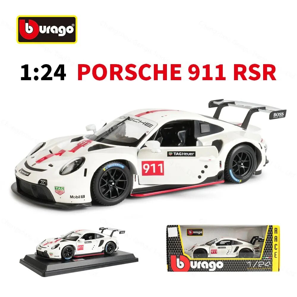 Bburago1:24 Коллекционная модель спортивного автомобиля Porsche 911 RSR, отлитая под давлением