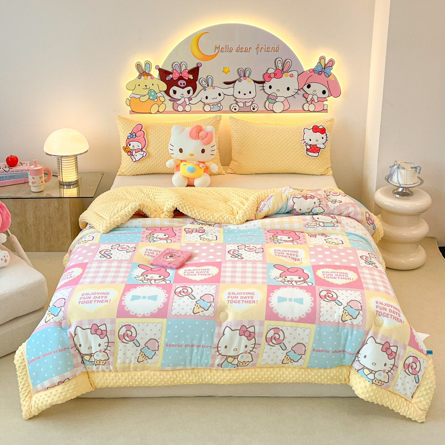 Детское вязаное хлопковое одеяло-мешок Sanrio, флисовое одеяло-мешок с мультяшным рисунком для малышей в детском саду, утепленное зимнее одеяло для школьников.