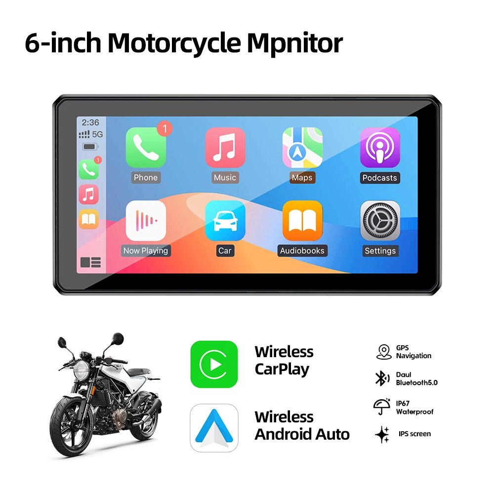 6-дюймовый мотоциклетный монитор с CarPlay/Android Auto, IP67, M660 NO DVR