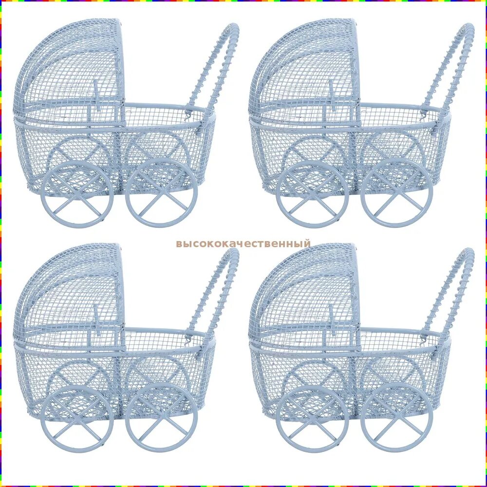 Набор из 4 мини-колясок небесно-голубого цвета для детского творчества и сюжетно-ролевых игр