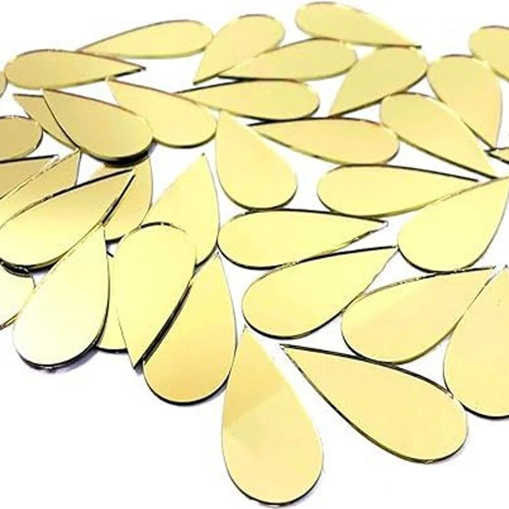 Зеркальные наклейки капли, Gold, светло-желтый