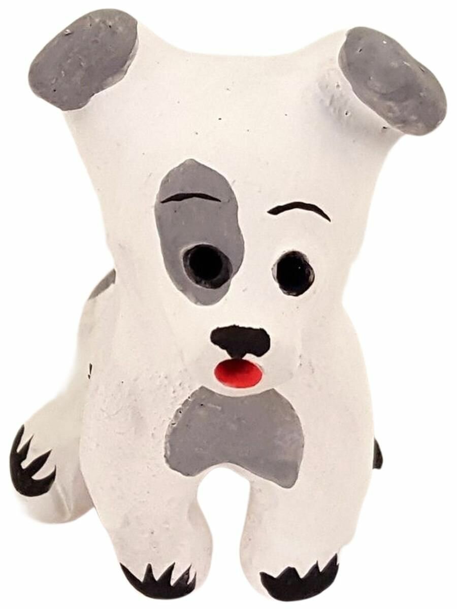 Щенок белый-2, Каргопольская глиняная игрушка, ручная авторская работа