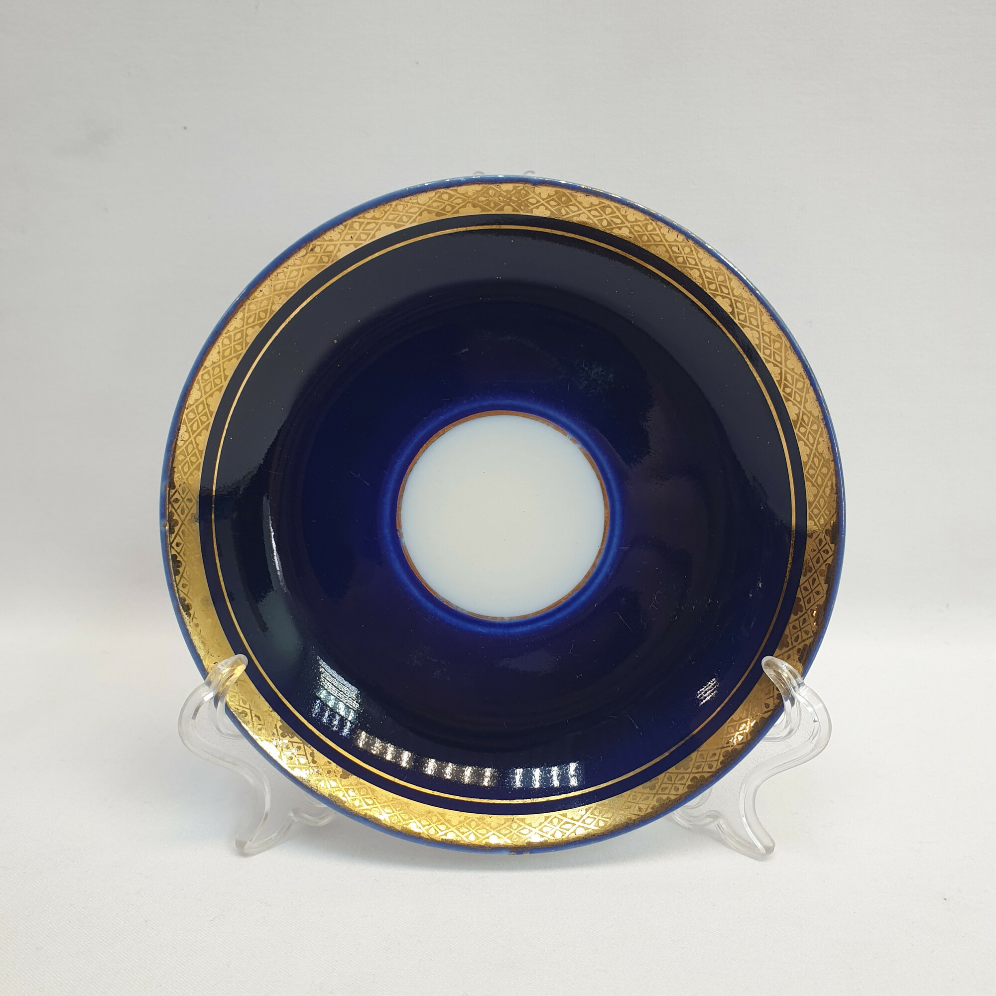 Винтажное блюдце кобальт ЛФЗ, фарфор 15 см, СССР