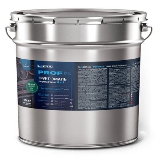 Грунт-эмаль по ржавчине 4 в 1 быстросохнущая Лакра PROF IT, 15 кг, зеленый мох RAL 6005, матовая