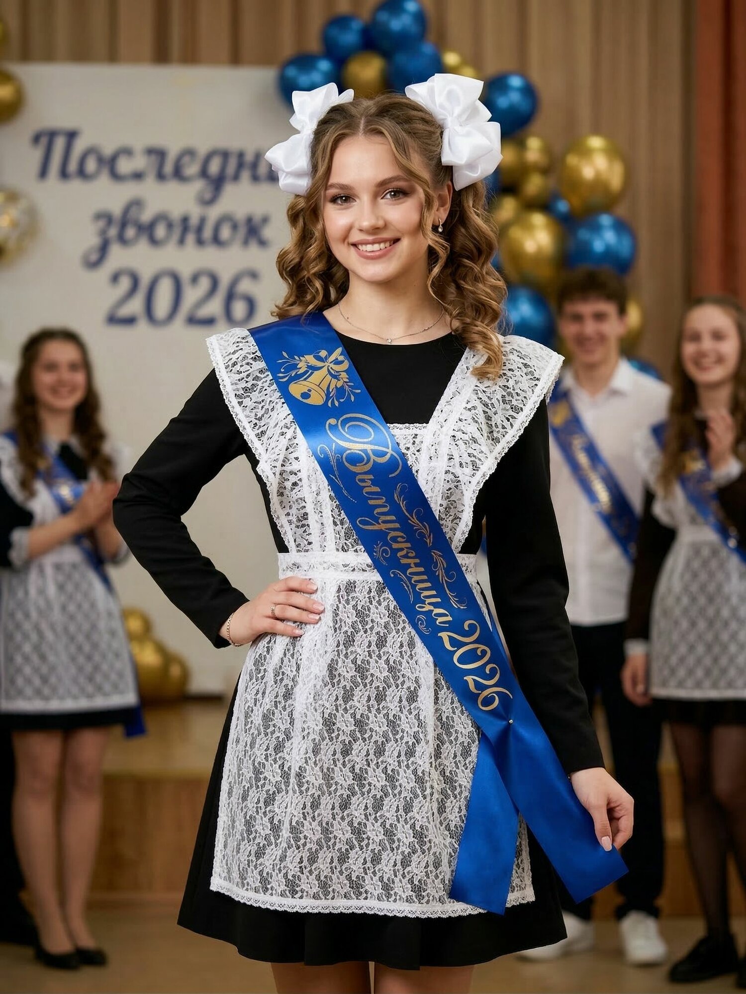 Лента Выпускница 2026 сатин премиум, цвет ленты синий, цвет надписи золото, 1 шт